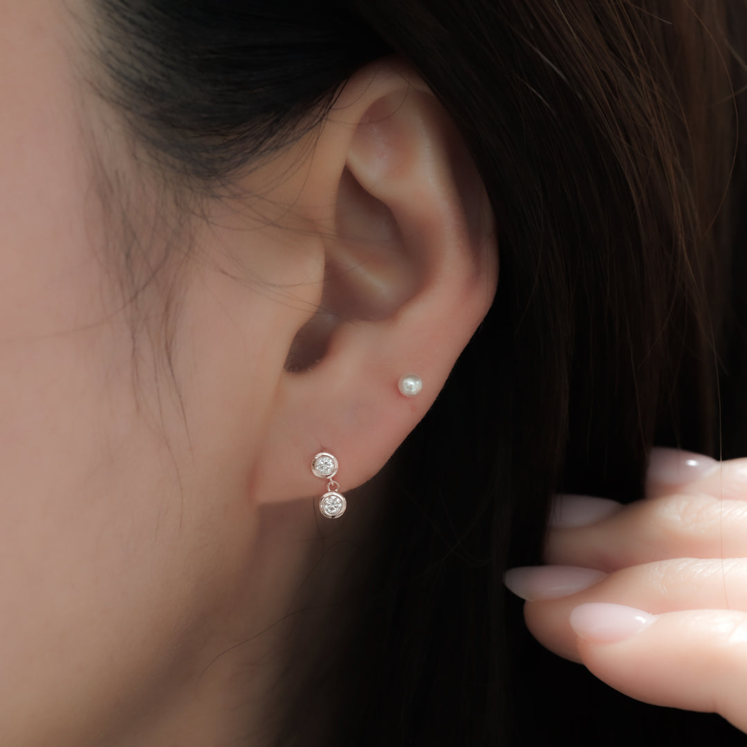 Bezel-Set Diamond Dangle Stud Earrings – 14K Solid Gold Drop Stud (Sin ...