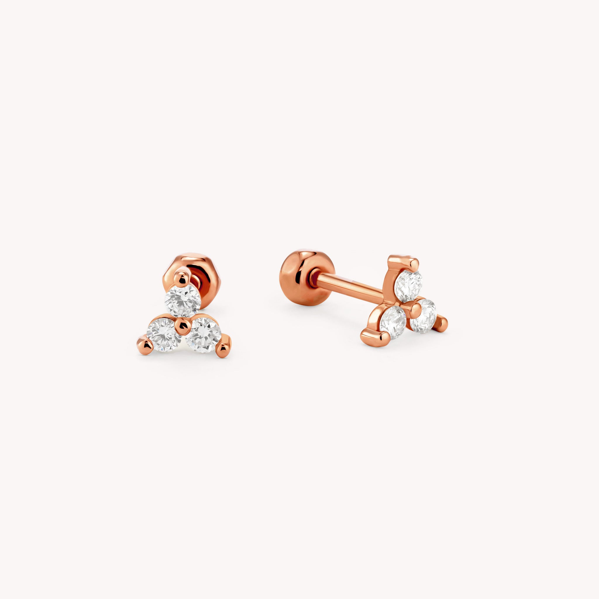 3-Diamond Shared Prong Triangle 14K Solid Gold Stud Earrings – Single ...